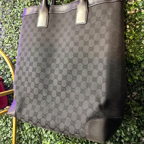 Gucci | Bags | Gucci Gg Open Top Long Black Canvas Handbag Tote | Poshmark
